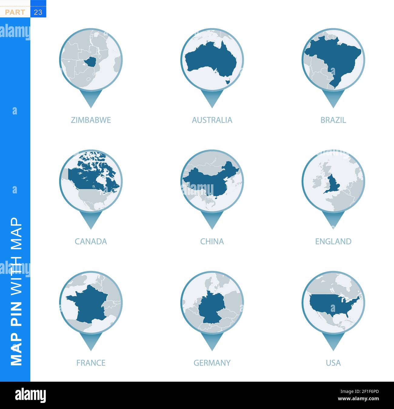 Collection of map pin with detailed map and neighboring countries, 9 ...