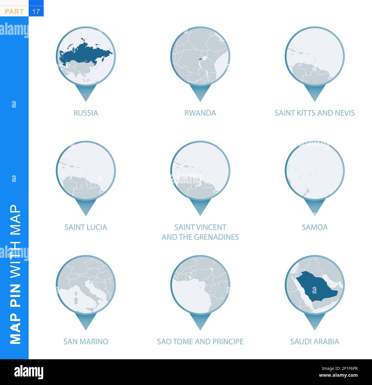 Collection of map pin with detailed map and neighboring countries, 9 ...