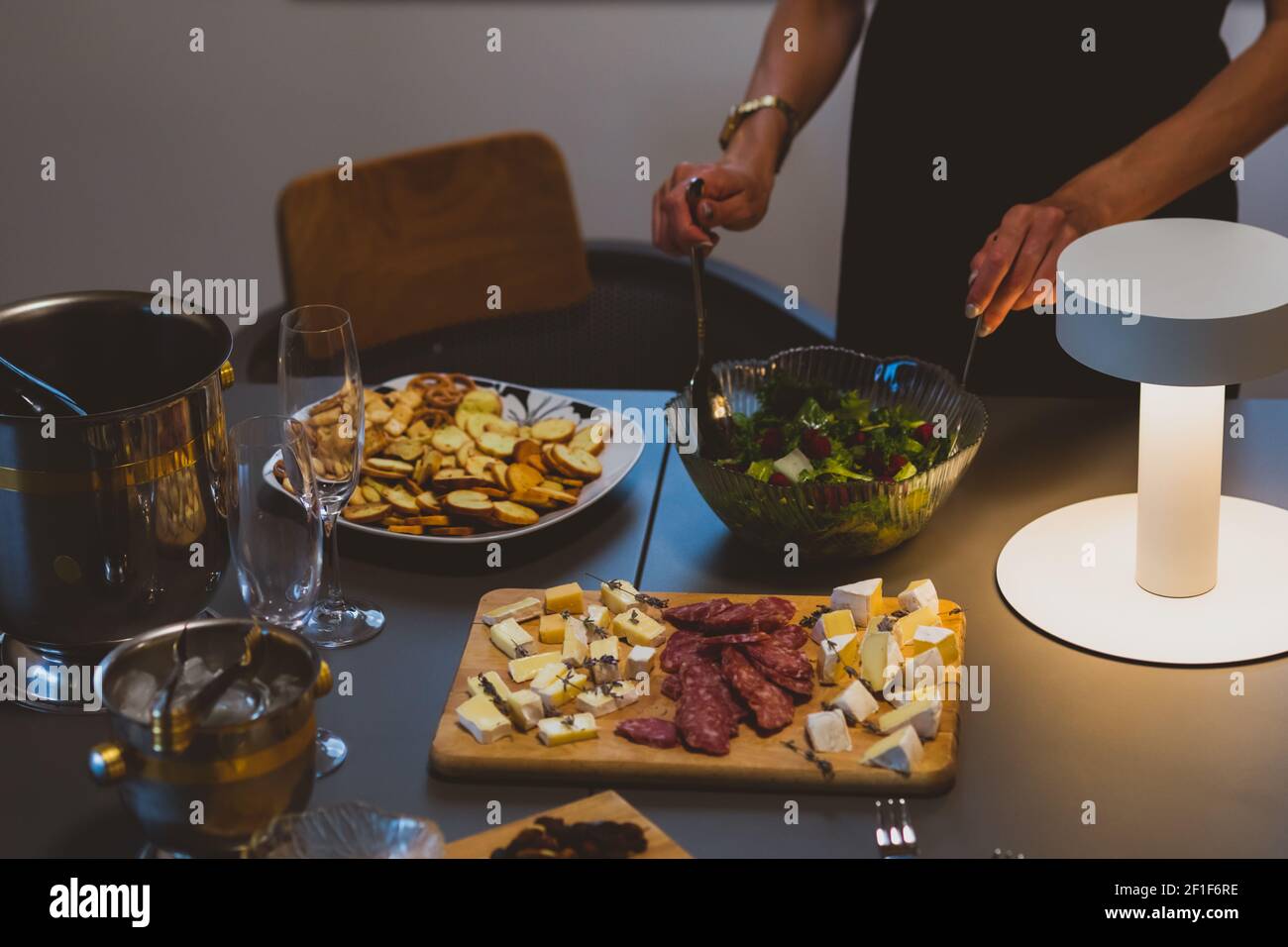 Party for two with champagne and appetizers Stock Photo - Alamy