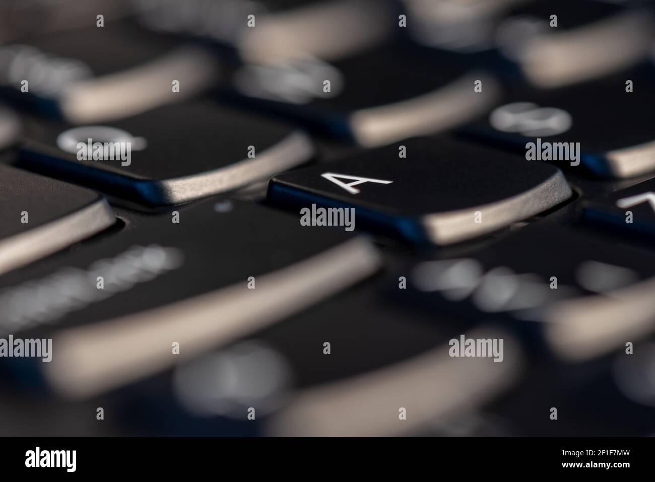 Macro shot of black keyboard focus on A key Stock Photo - Alamy