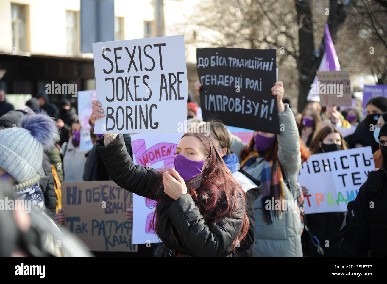 Protesters holding placards expressing their opinion during the ...