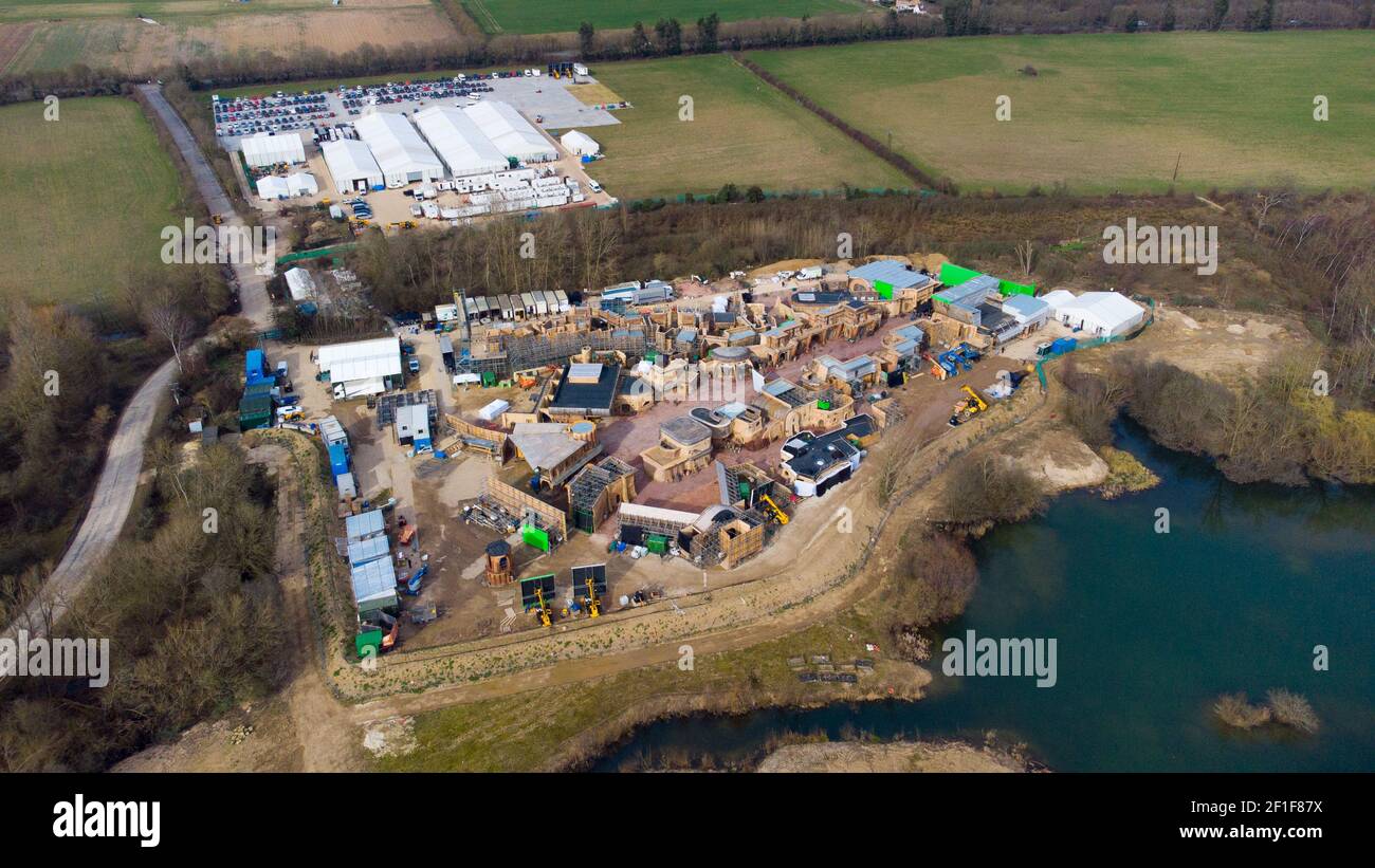 Aerial views of the Star Wars film set, Little Marlow, Buckinghamshire ...