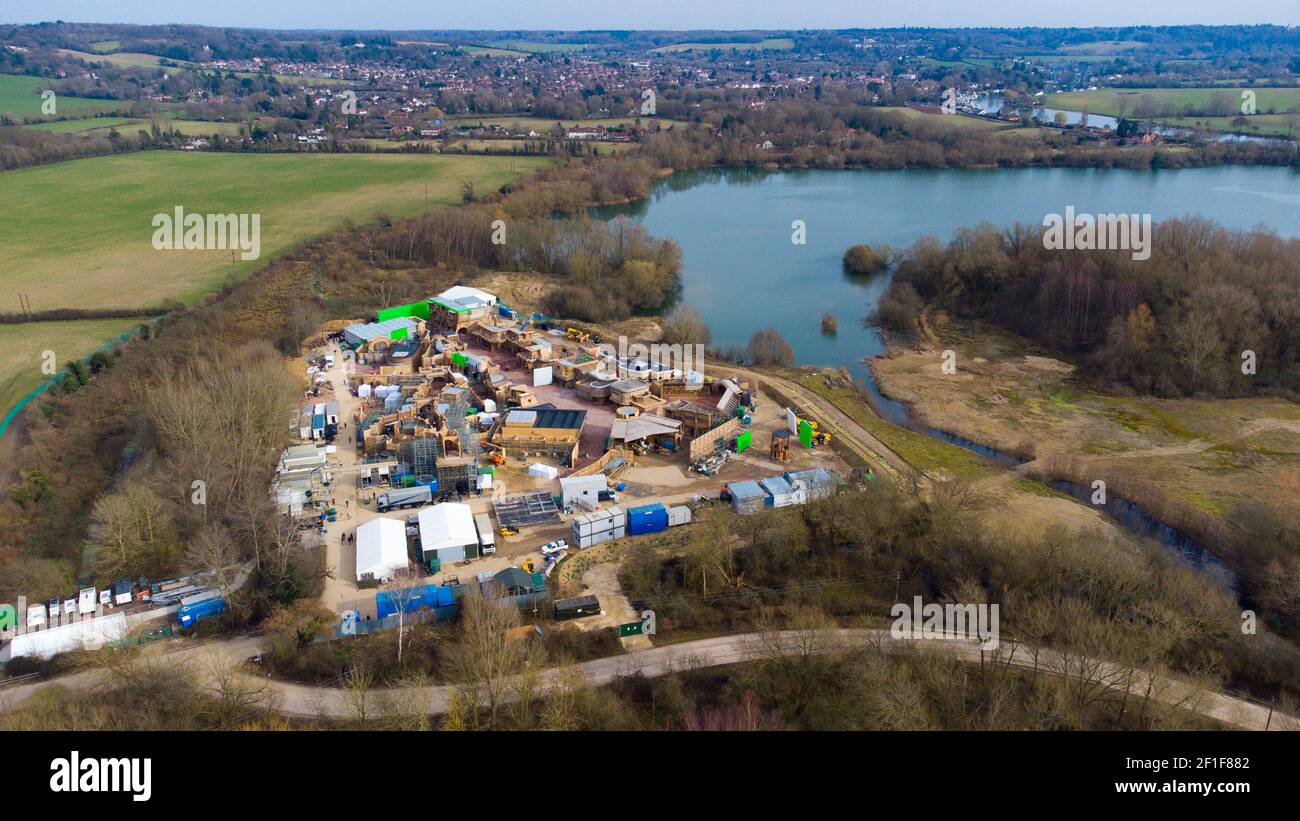 Aerial views of the Star Wars film set, Little Marlow, Buckinghamshire ...
