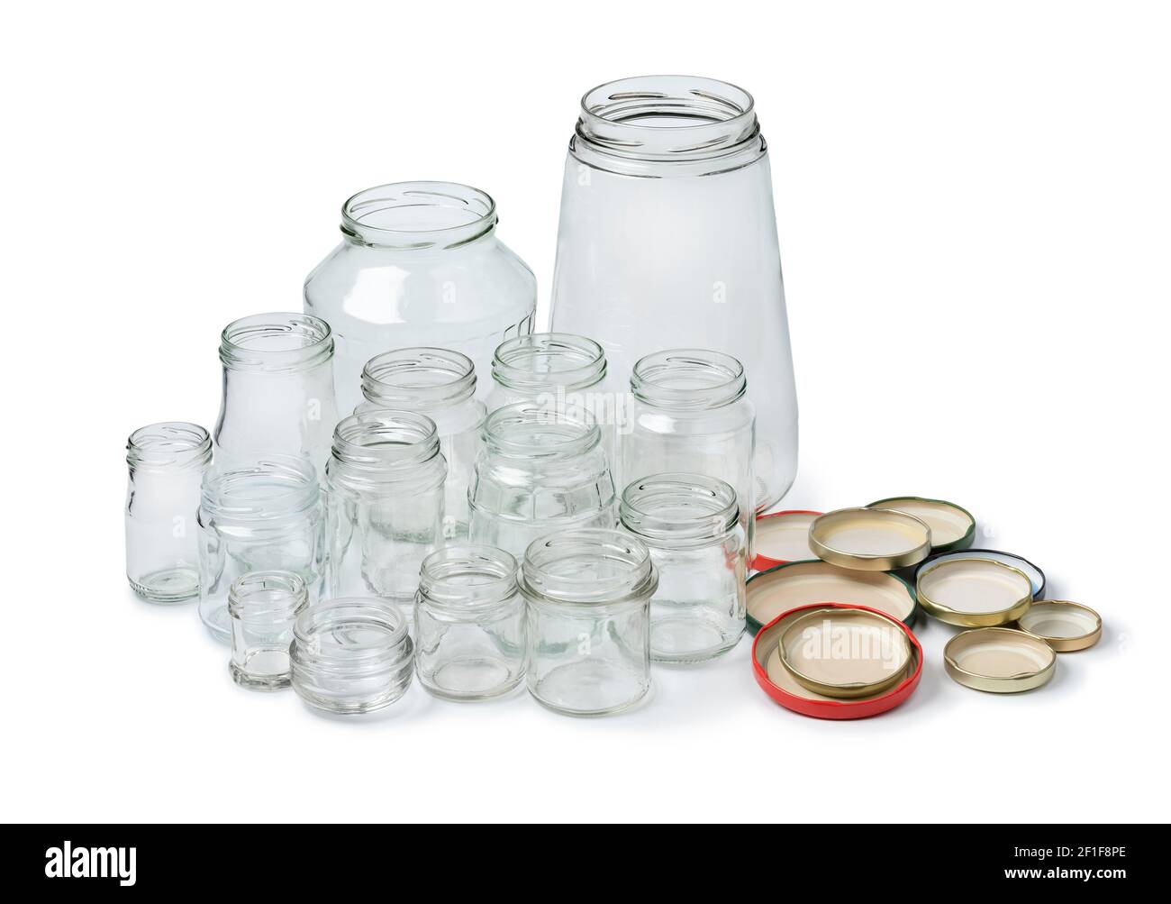 Recycled empty glass jars isolated on white background Stock Photo - Alamy