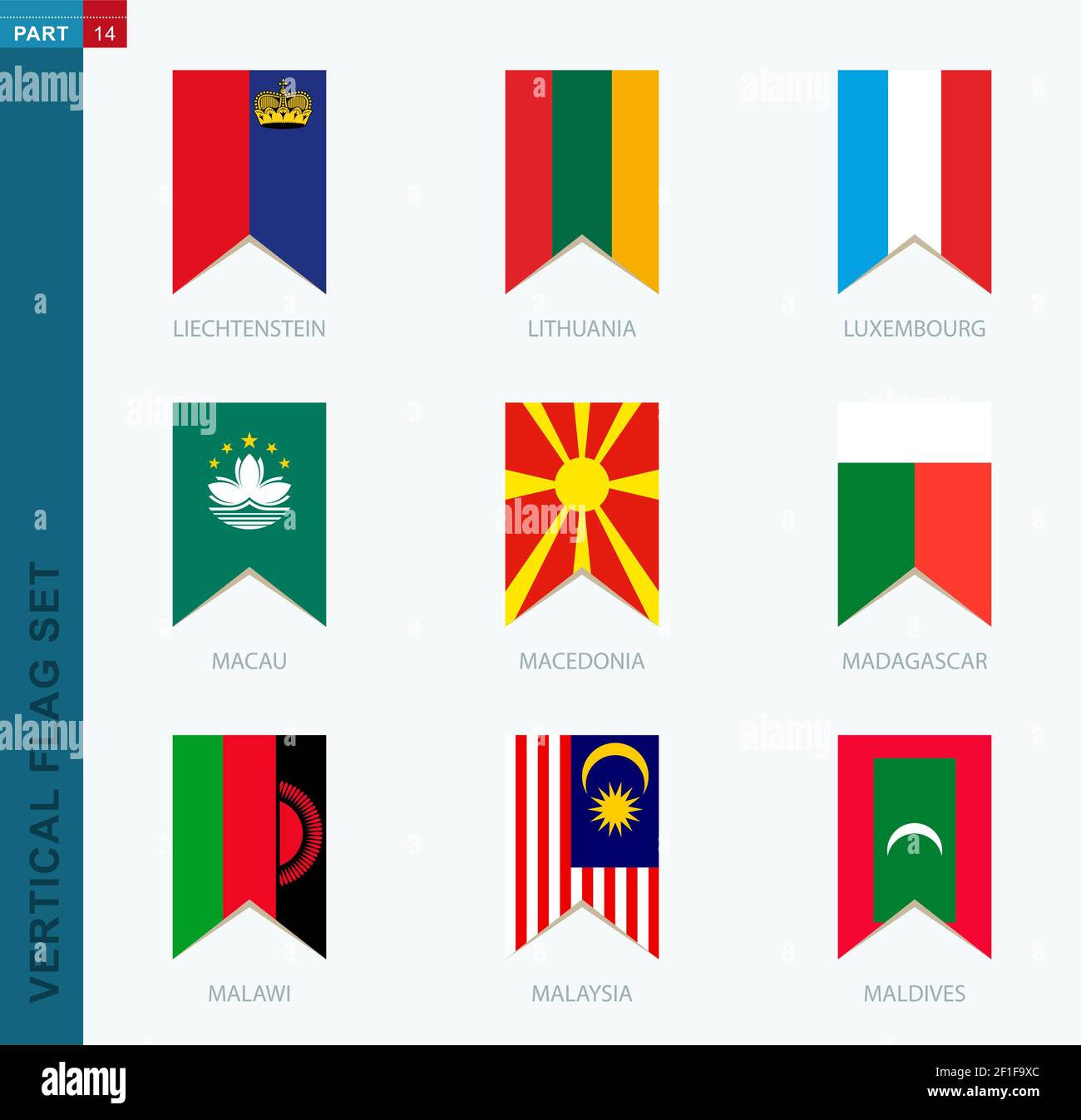 Nine vector vertical flag set. Vertical icon with flag of Liechtenstein ...