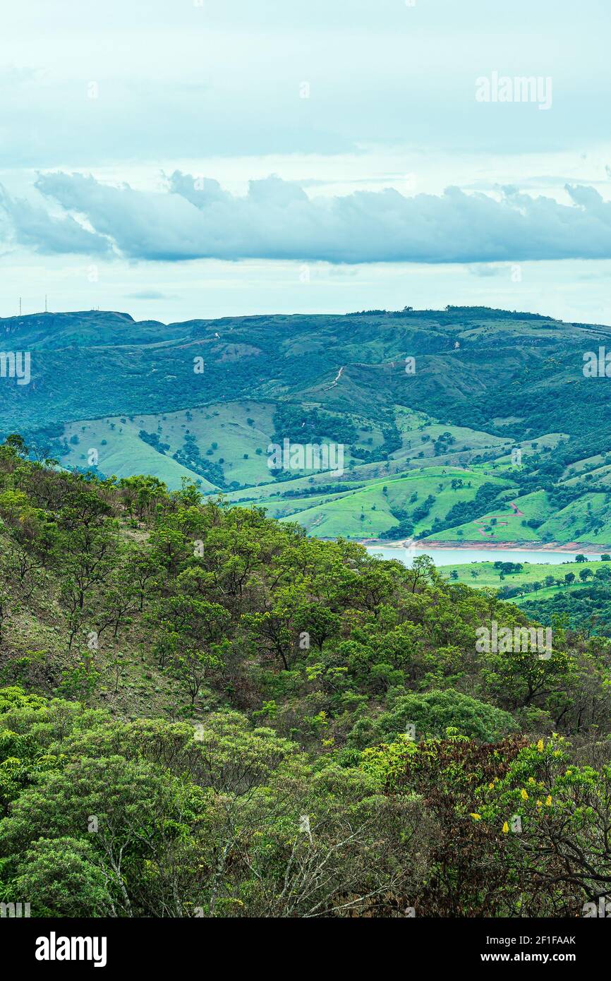 Landscape of mountains and lake of Capitólio, Minas Gerais state ...