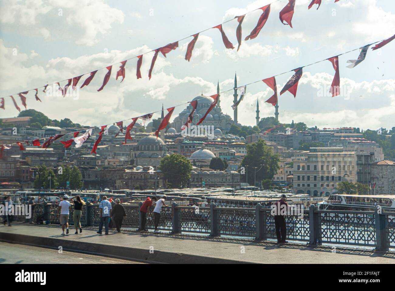Flags of Turkey are hung over the streets of Istanbul. Political ...