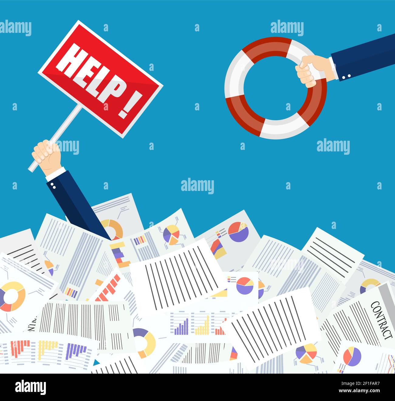 The hand of a man sticks out of a pile of papers Stock Vector Image ...