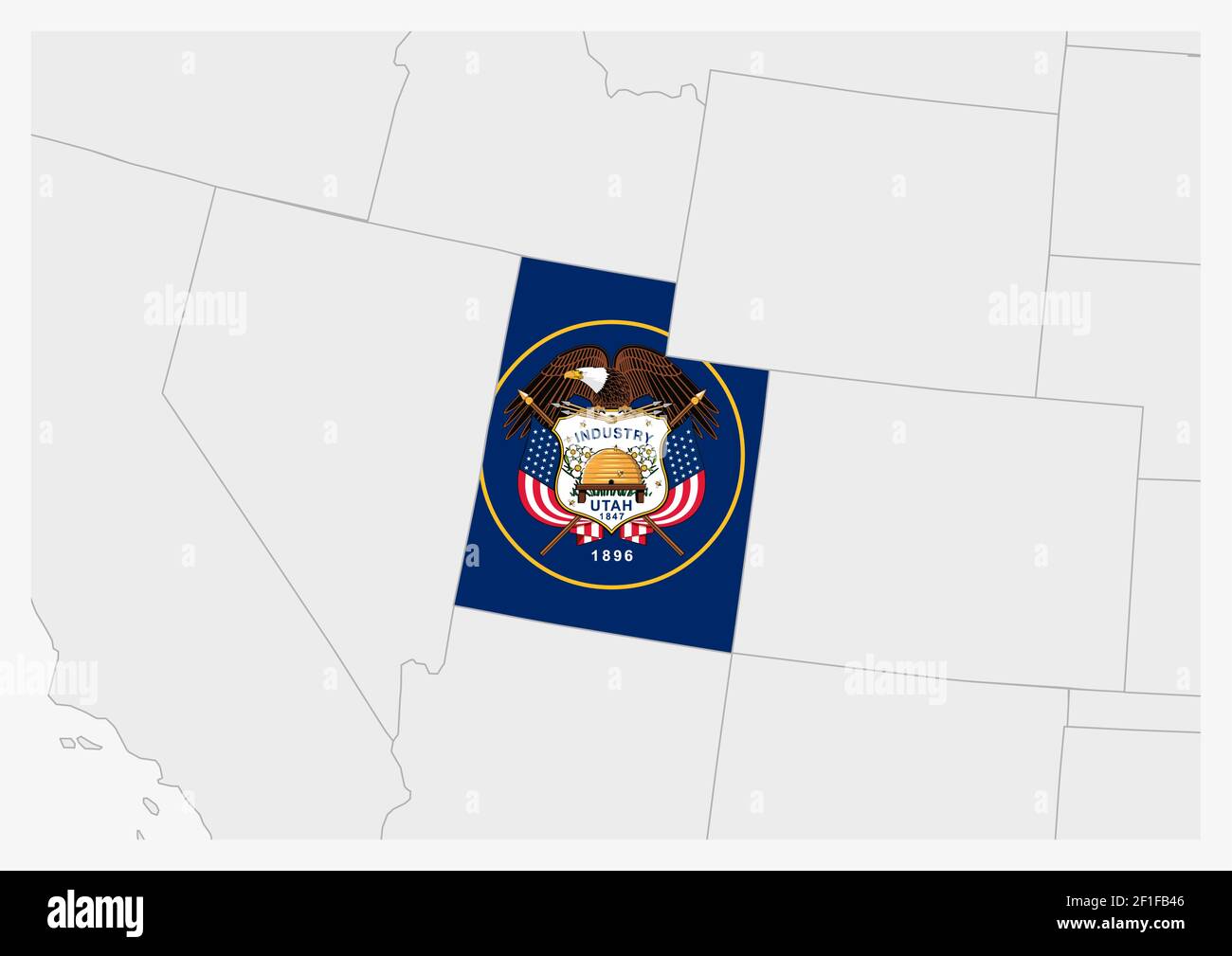 US state Utah map highlighted in Utah flag colors, gray map with ...