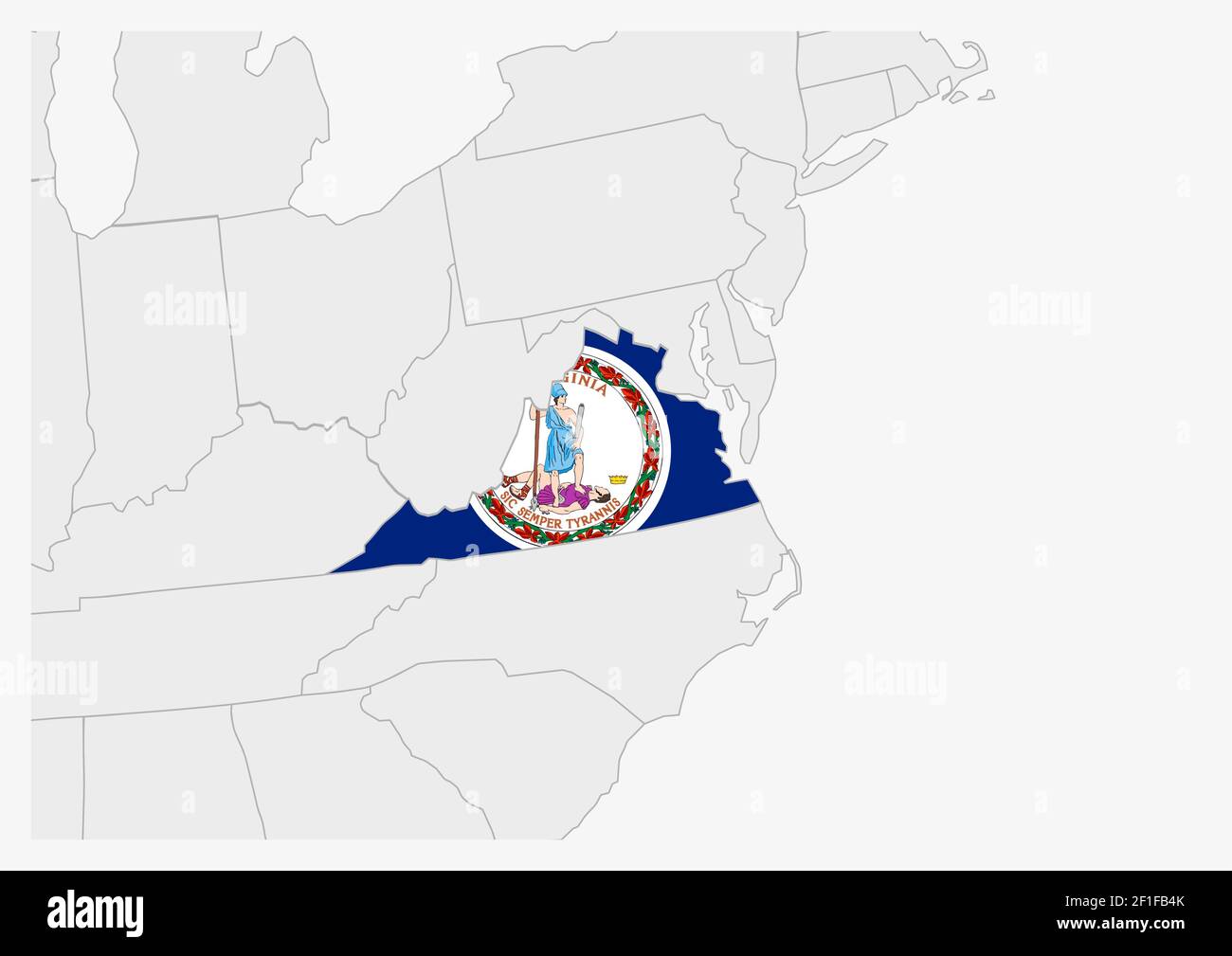 US state Virginia map highlighted in Virginia flag colors, gray map ...