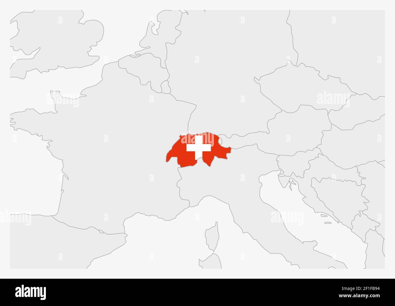 Switzerland map highlighted in Switzerland flag colors, gray map with ...