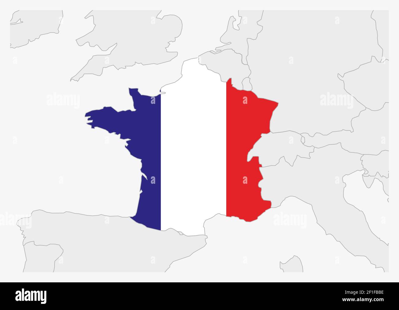 France map highlighted in France flag colors, gray map with neighboring ...