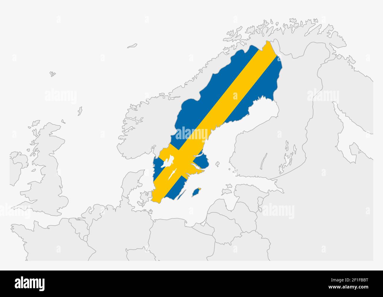Sweden map highlighted in Sweden flag colors, gray map with neighboring ...