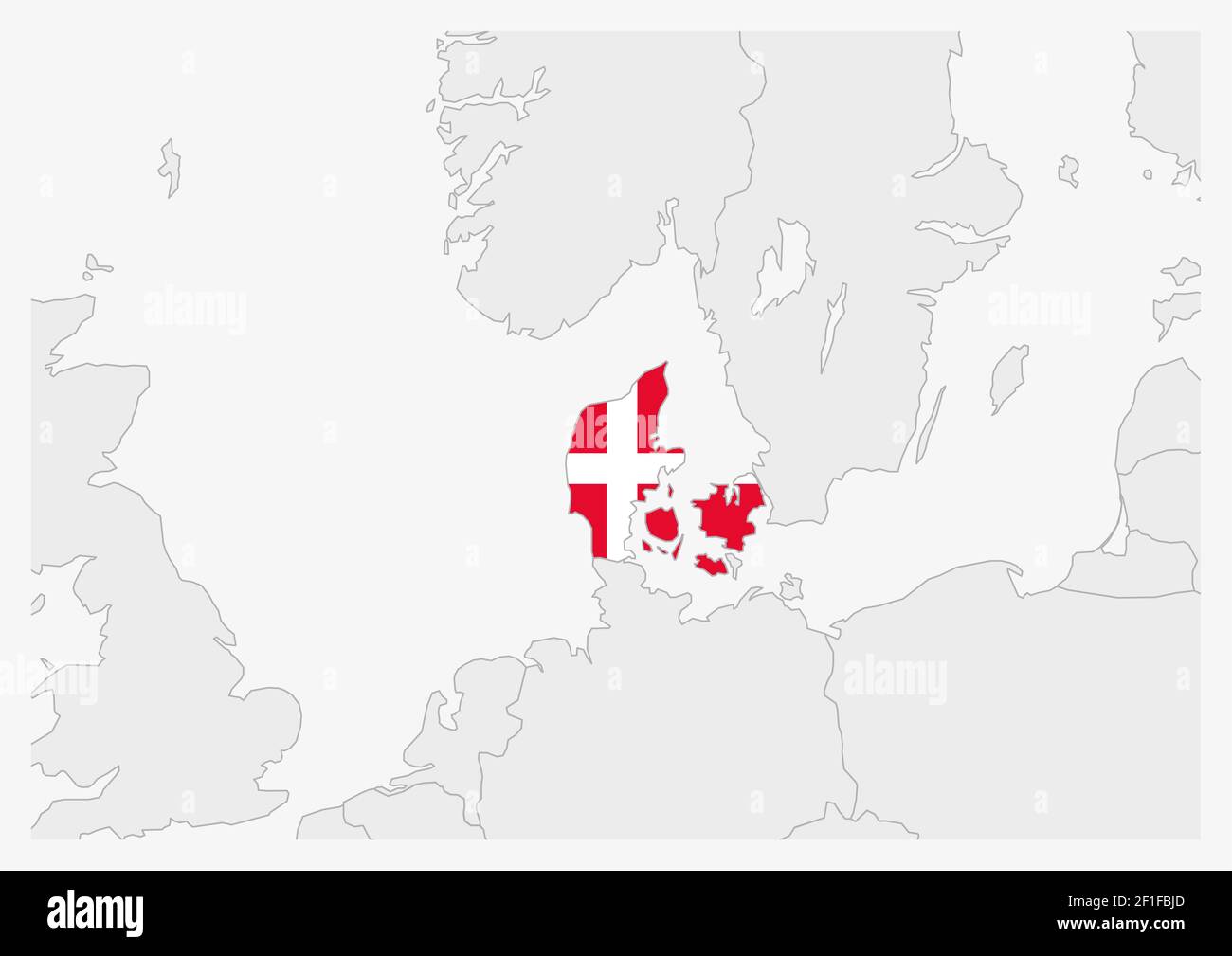 Denmark map highlighted in Denmark flag colors, gray map with ...