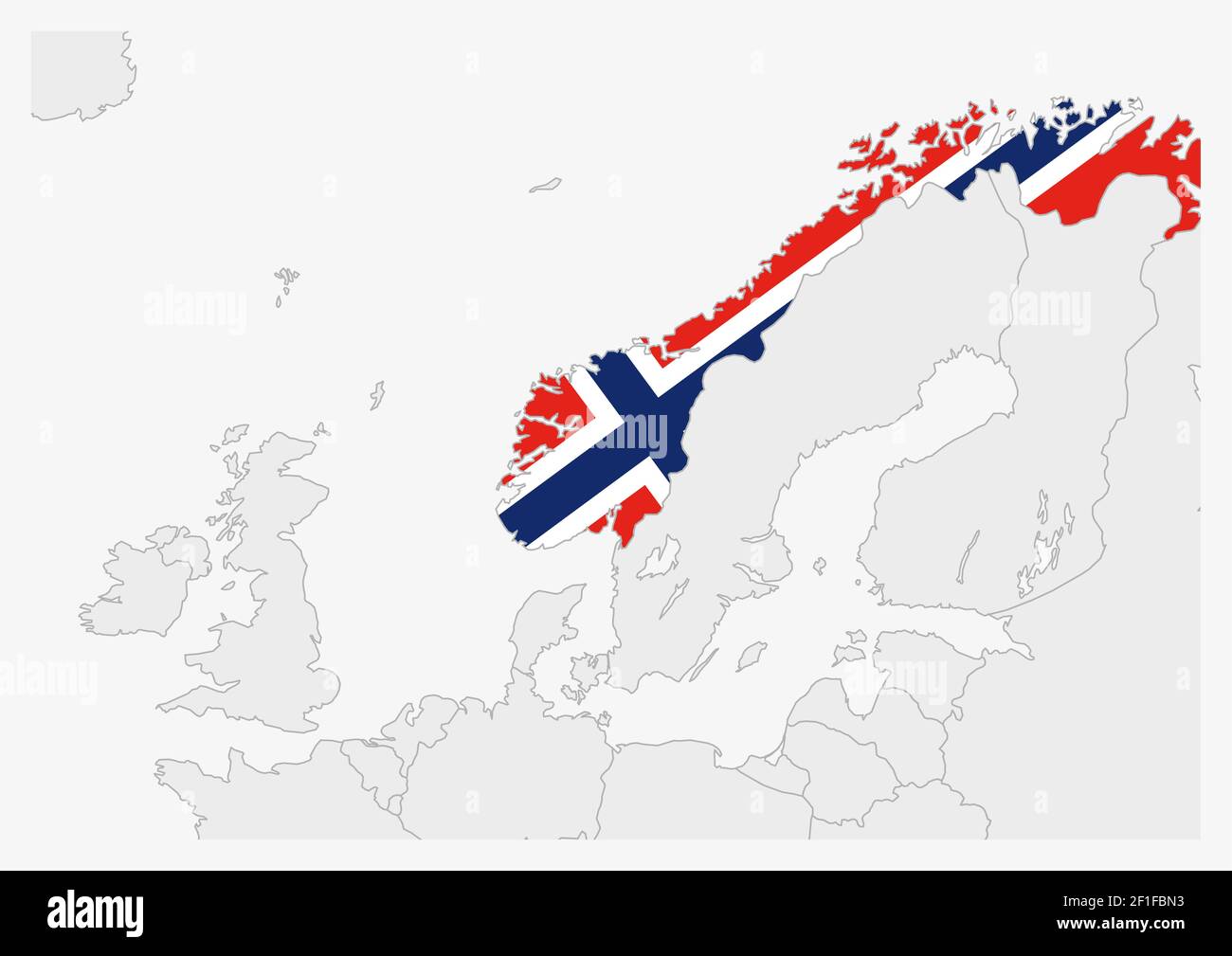 Norway map highlighted in Norway flag colors, gray map with neighboring ...