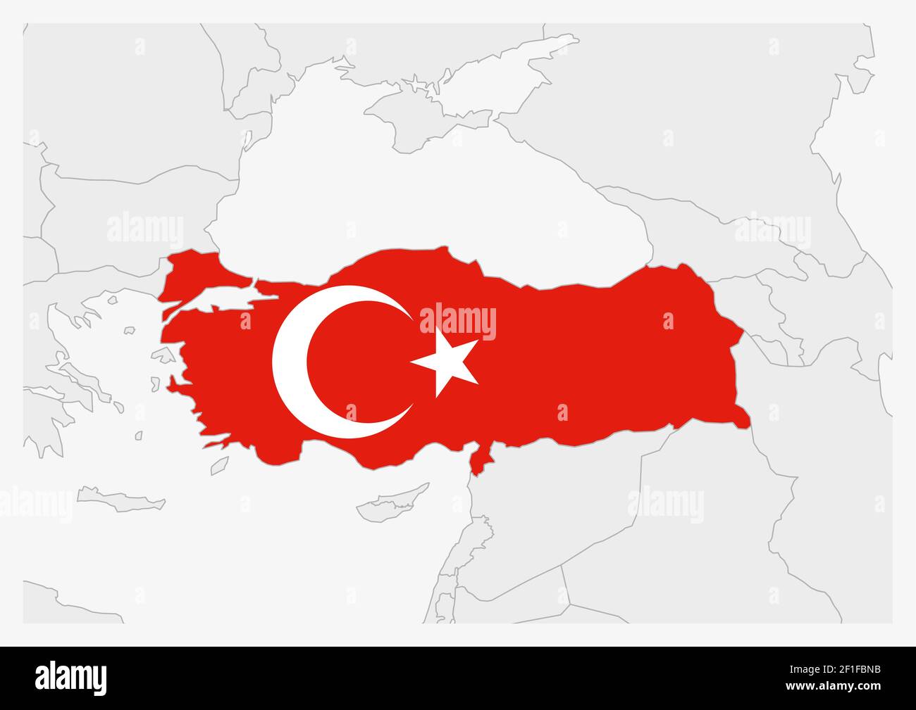 Turkey map highlighted in Turkey flag colors, gray map with neighboring ...