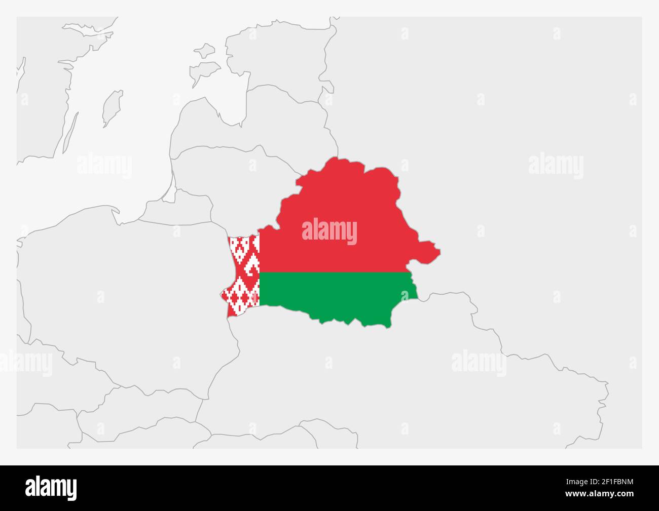 Belarus map highlighted in Belarus flag colors, gray map with ...