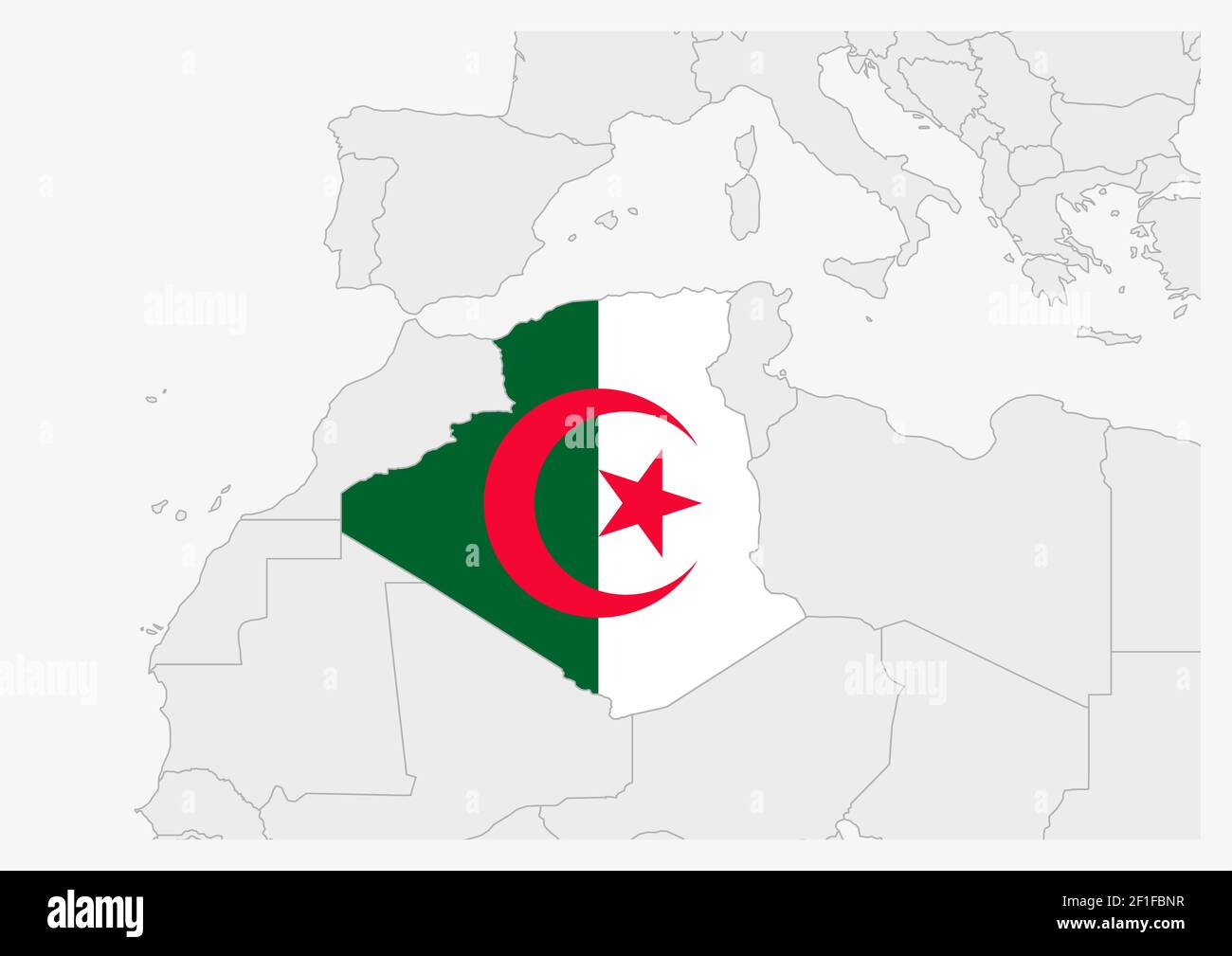Algeria map highlighted in Algeria flag colors, gray map with ...