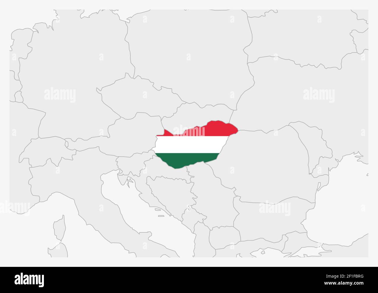 Hungary map highlighted in Hungary flag colors, gray map with ...