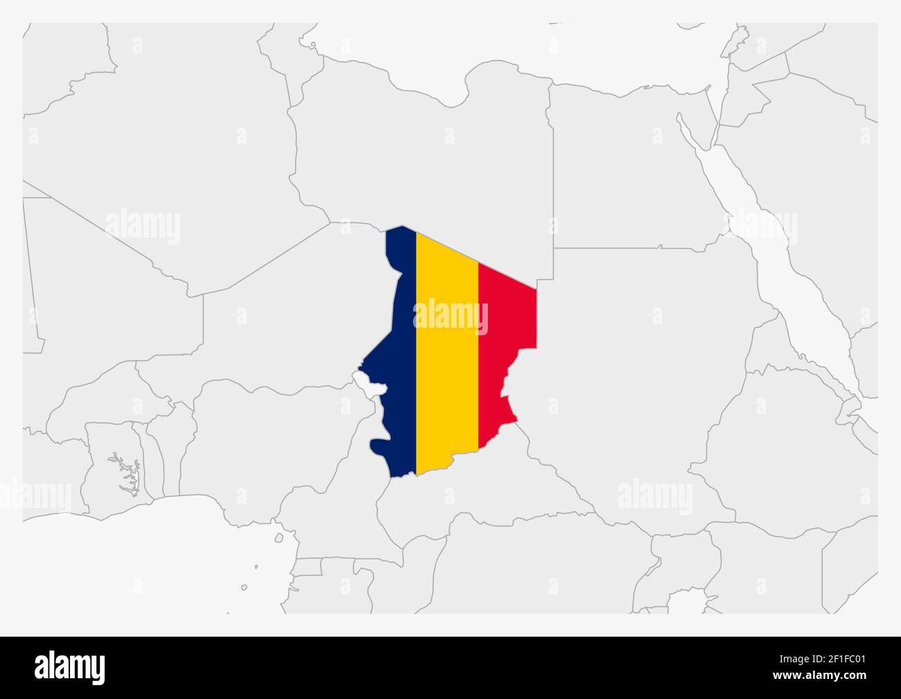 Chad map highlighted in Chad flag colors, gray map with neighboring ...