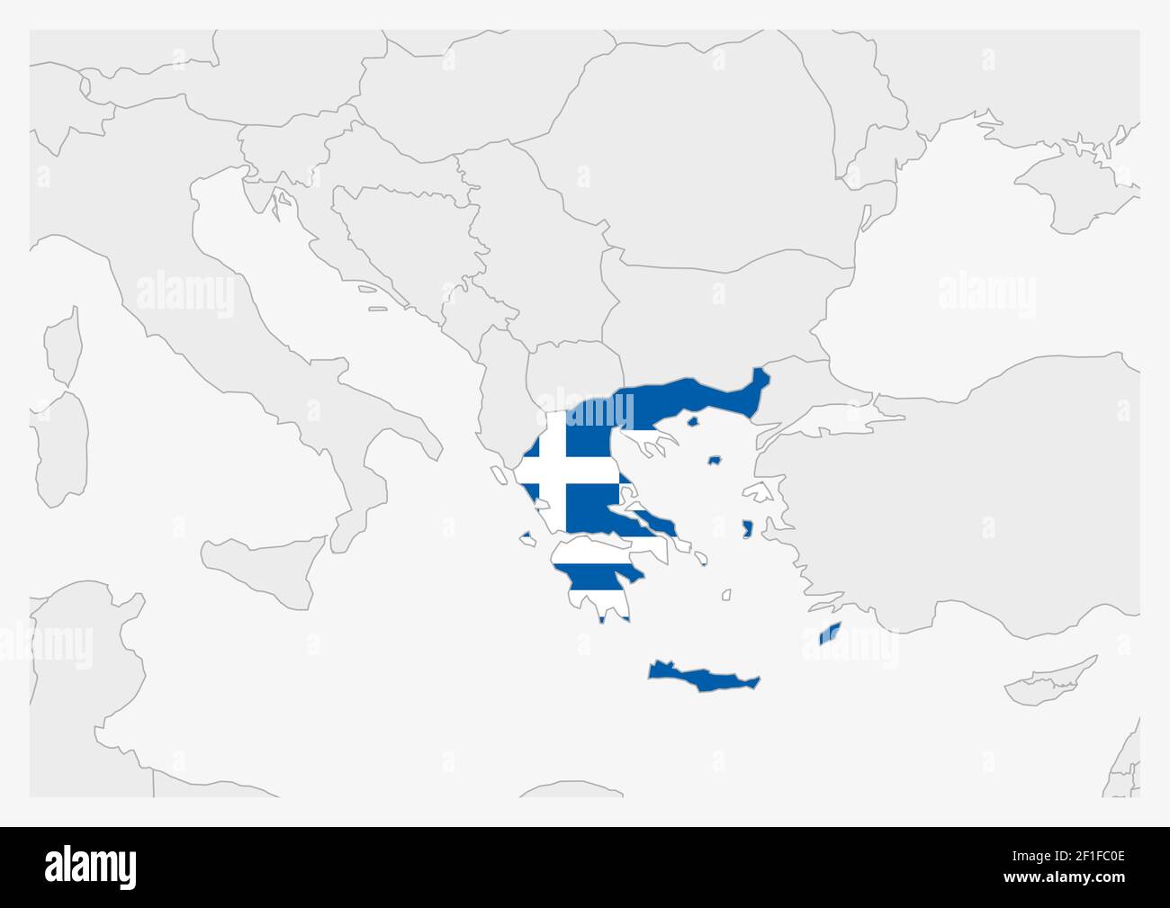 Greece map highlighted in Greece flag colors, gray map with neighboring ...