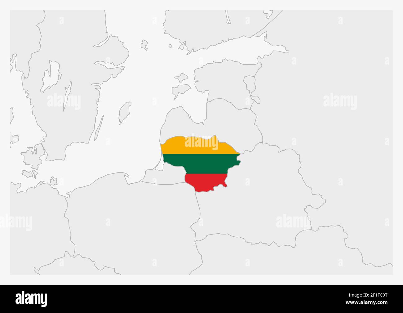 Lithuania map highlighted in Lithuania flag colors, gray map with ...