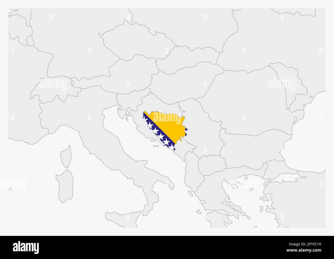 Bosnia and Herzegovina map highlighted in Bosnia and Herzegovina flag ...