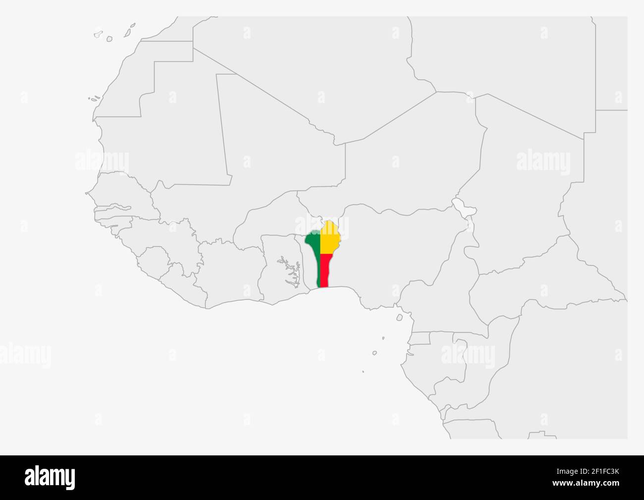Benin Map Highlighted In Benin Flag Colors Gray Map With Neighboring