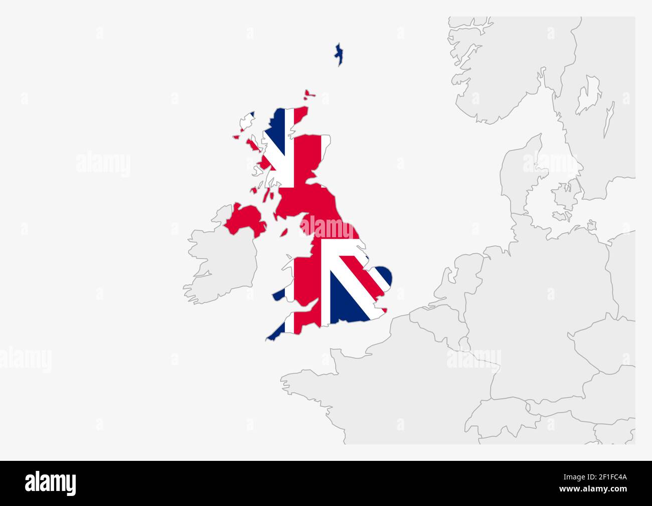 United Kingdom map highlighted in United Kingdom flag colors, gray map ...