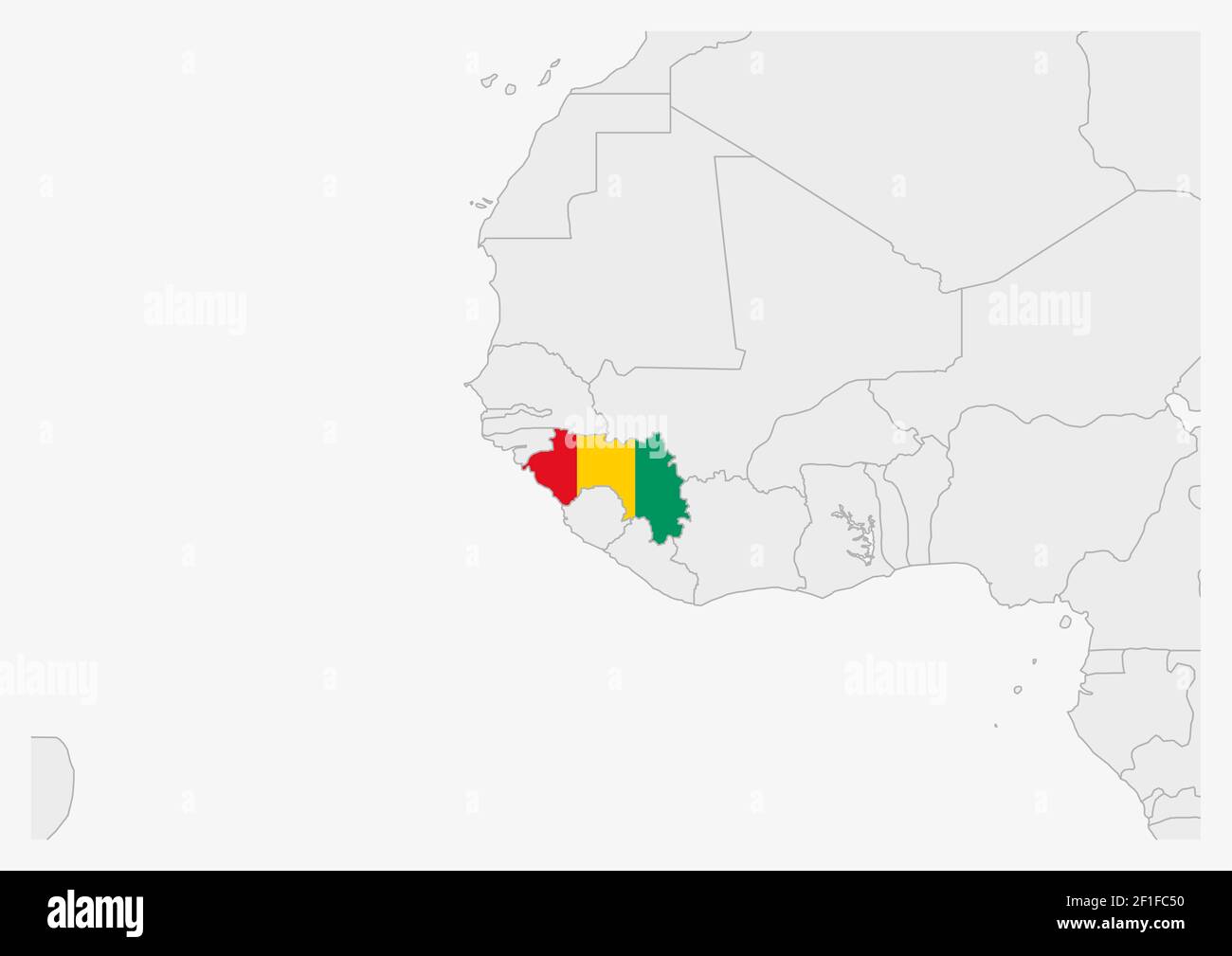 Guinea map highlighted in Guinea flag colors, gray map with neighboring ...
