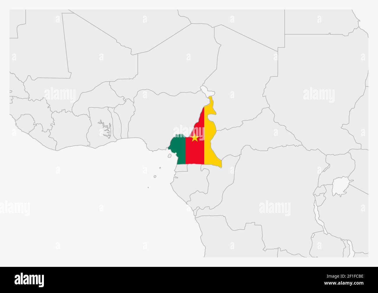 Cameroon Map Highlighted In Cameroon Flag Colors Gray Map With