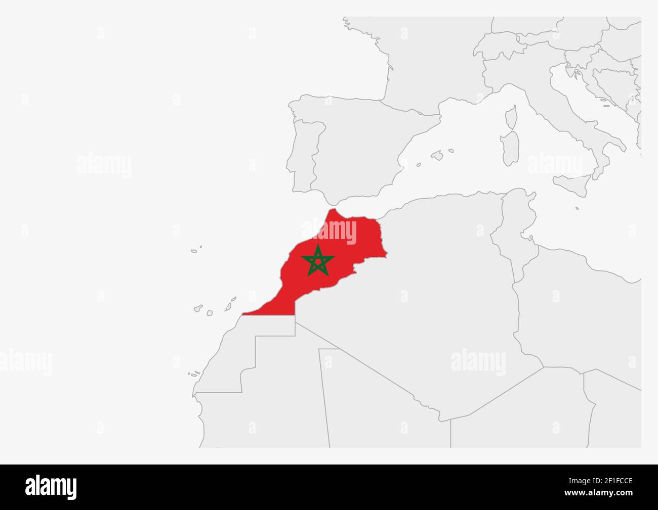 Morocco map highlighted in Morocco flag colors, gray map with ...