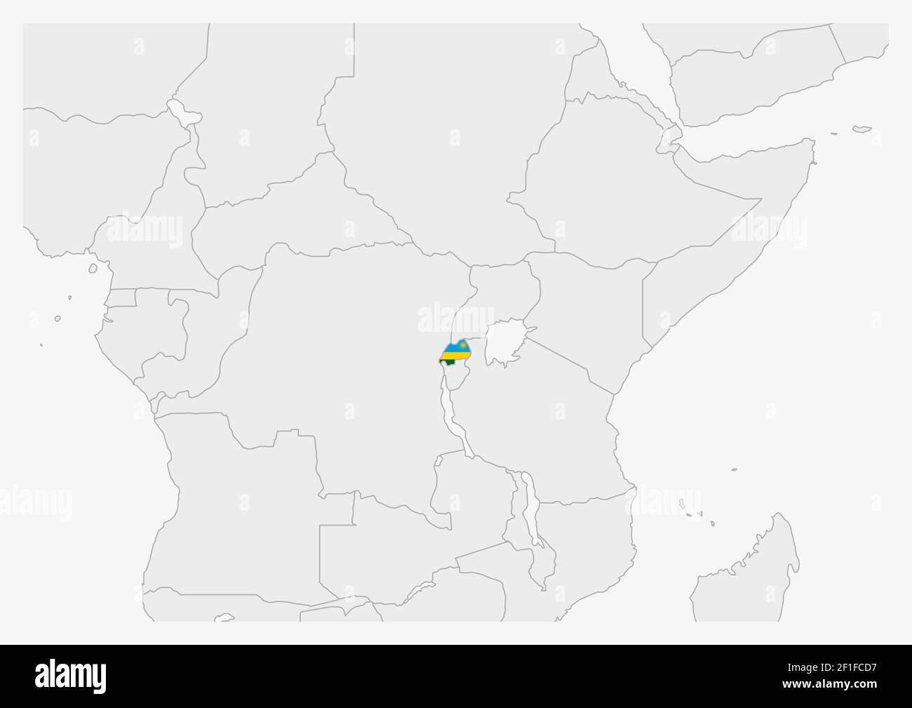 Rwanda map highlighted in Rwanda flag colors, gray map with neighboring ...