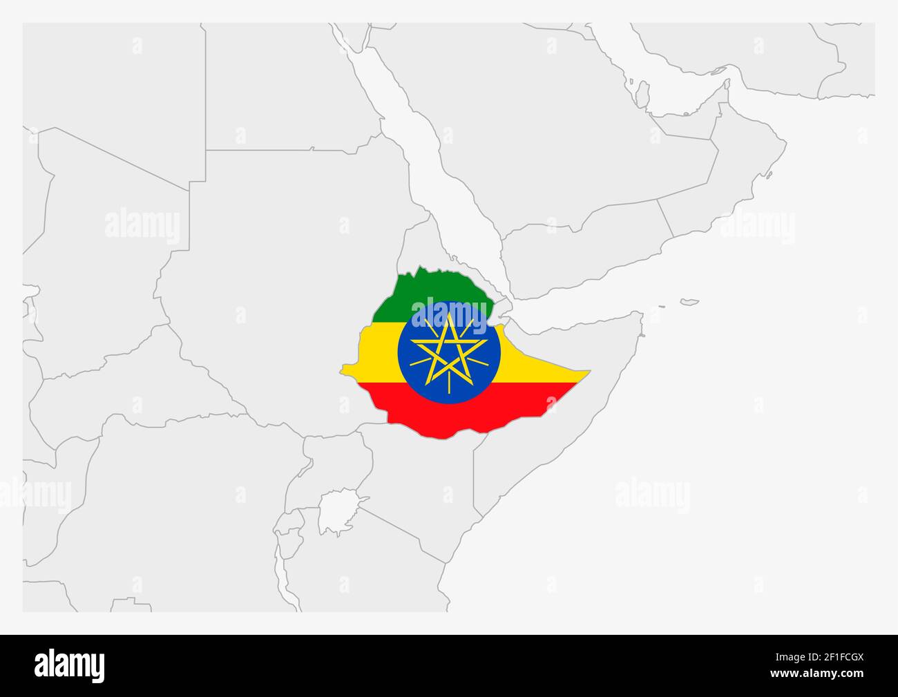 Ethiopia map highlighted in Ethiopia flag colors, gray map with ...