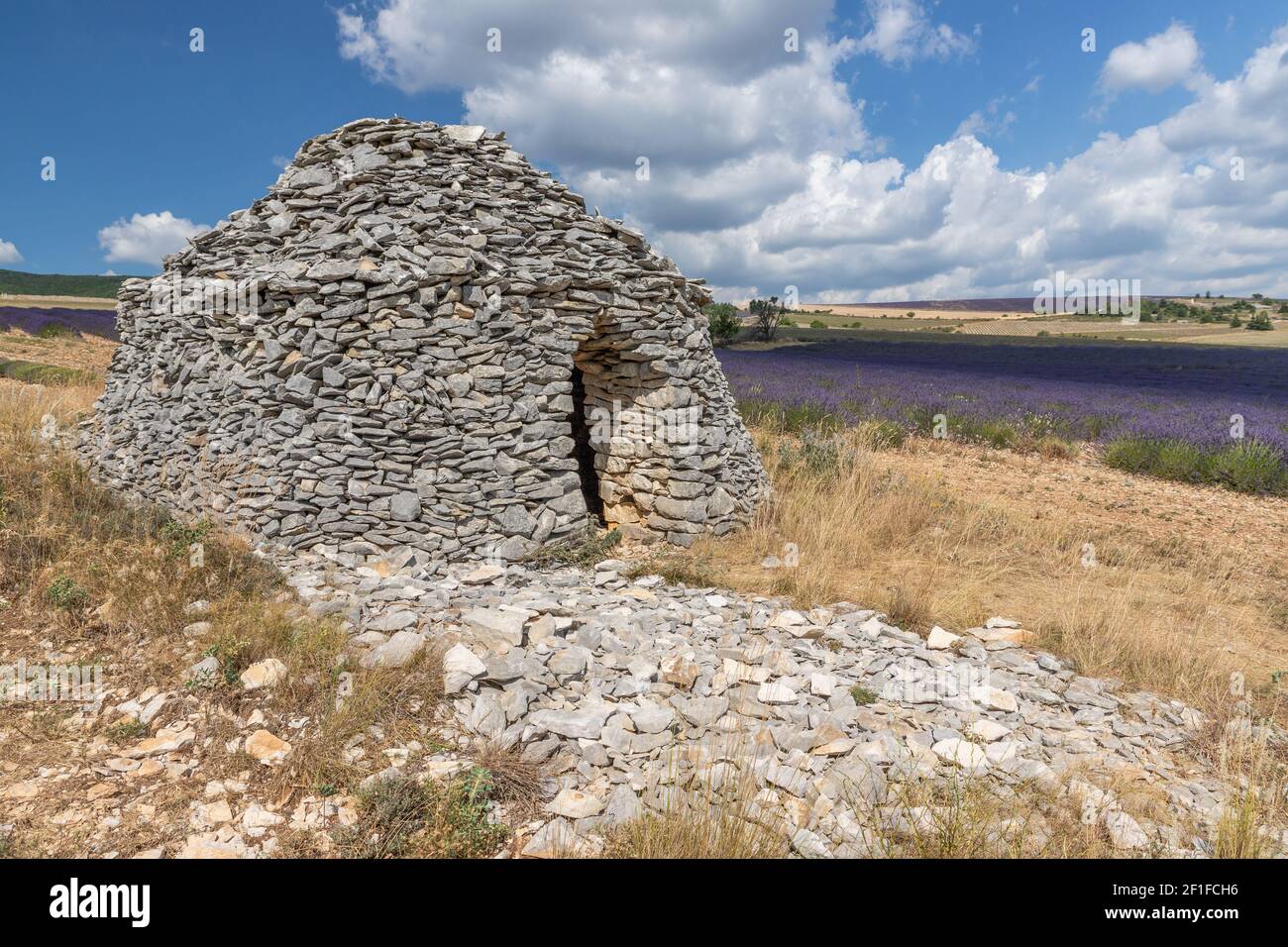Round stone house in the lavender fields in the provence in France ...