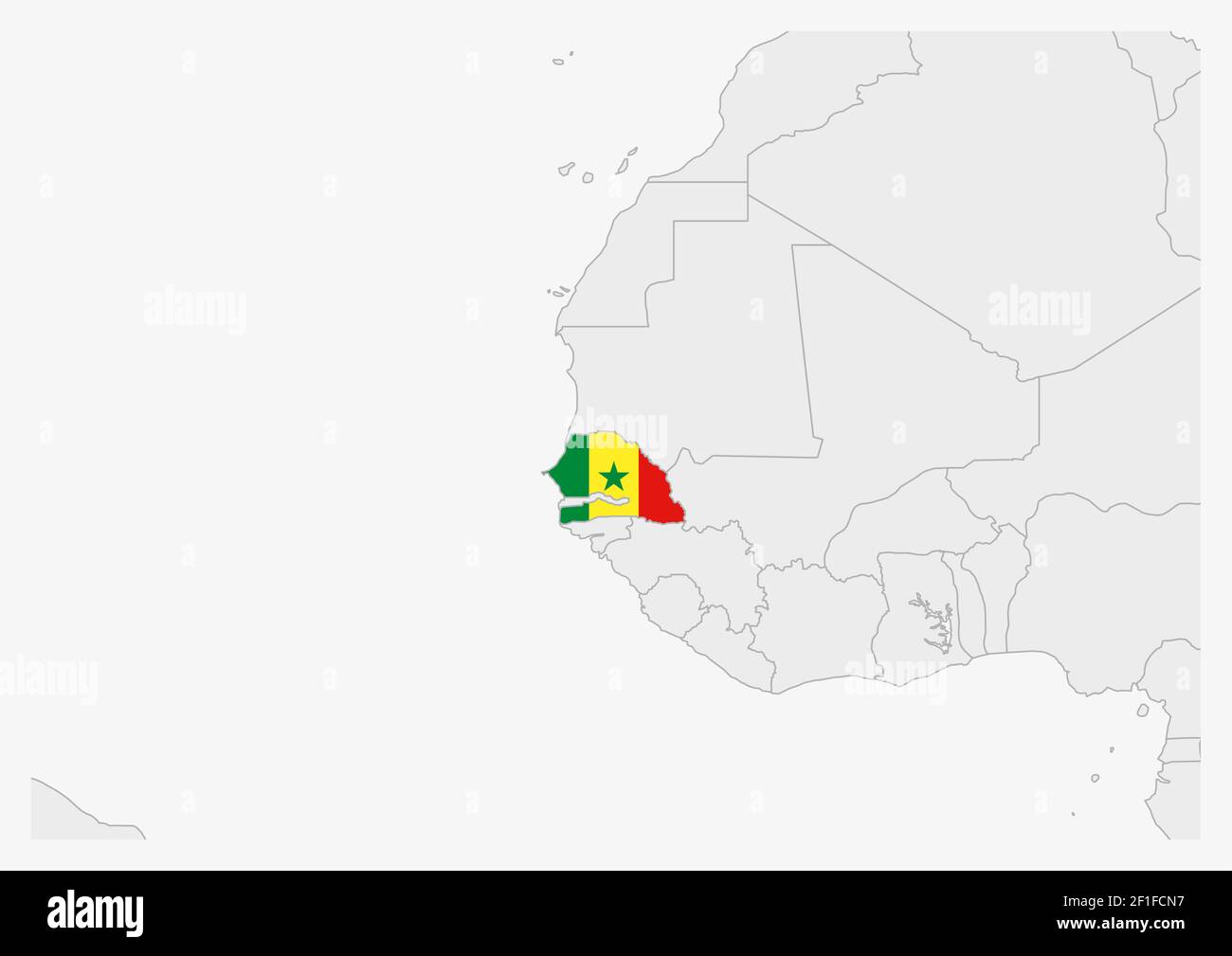 Senegal map highlighted in Senegal flag colors, gray map with ...