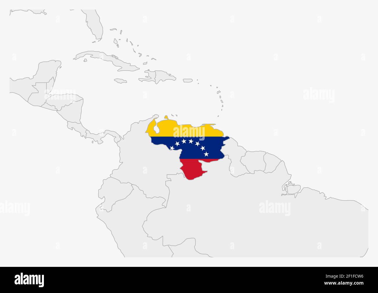 Venezuela map highlighted in Venezuela flag colors, gray map with ...