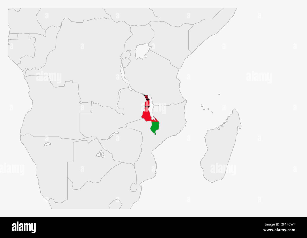 Malawi Map Highlighted In Malawi Flag Colors Gray Map With Neighboring