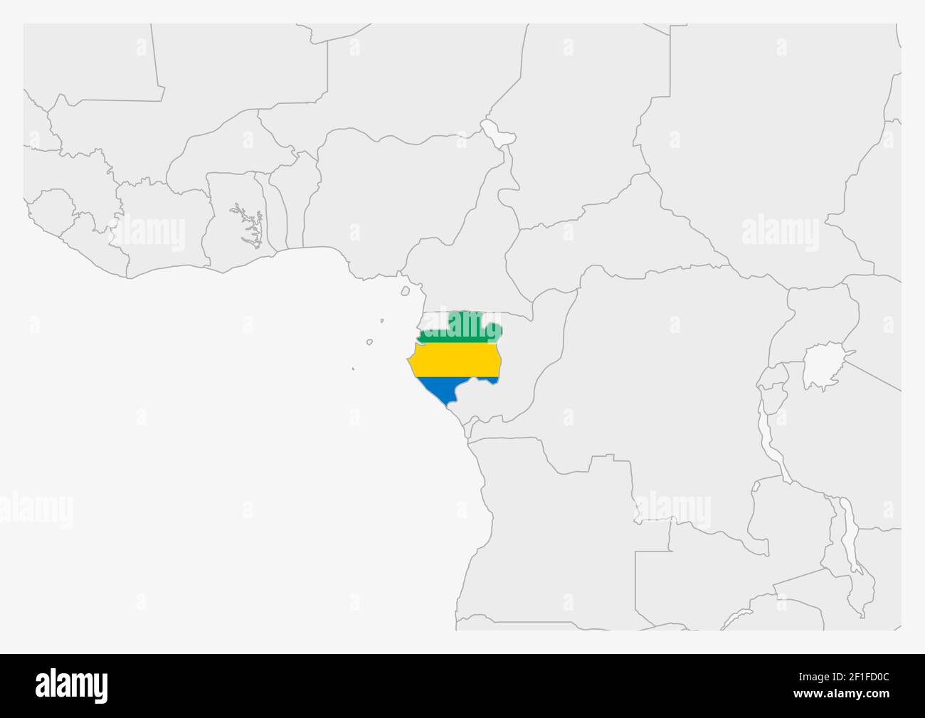 Gabon map highlighted in Gabon flag colors, gray map with neighboring ...