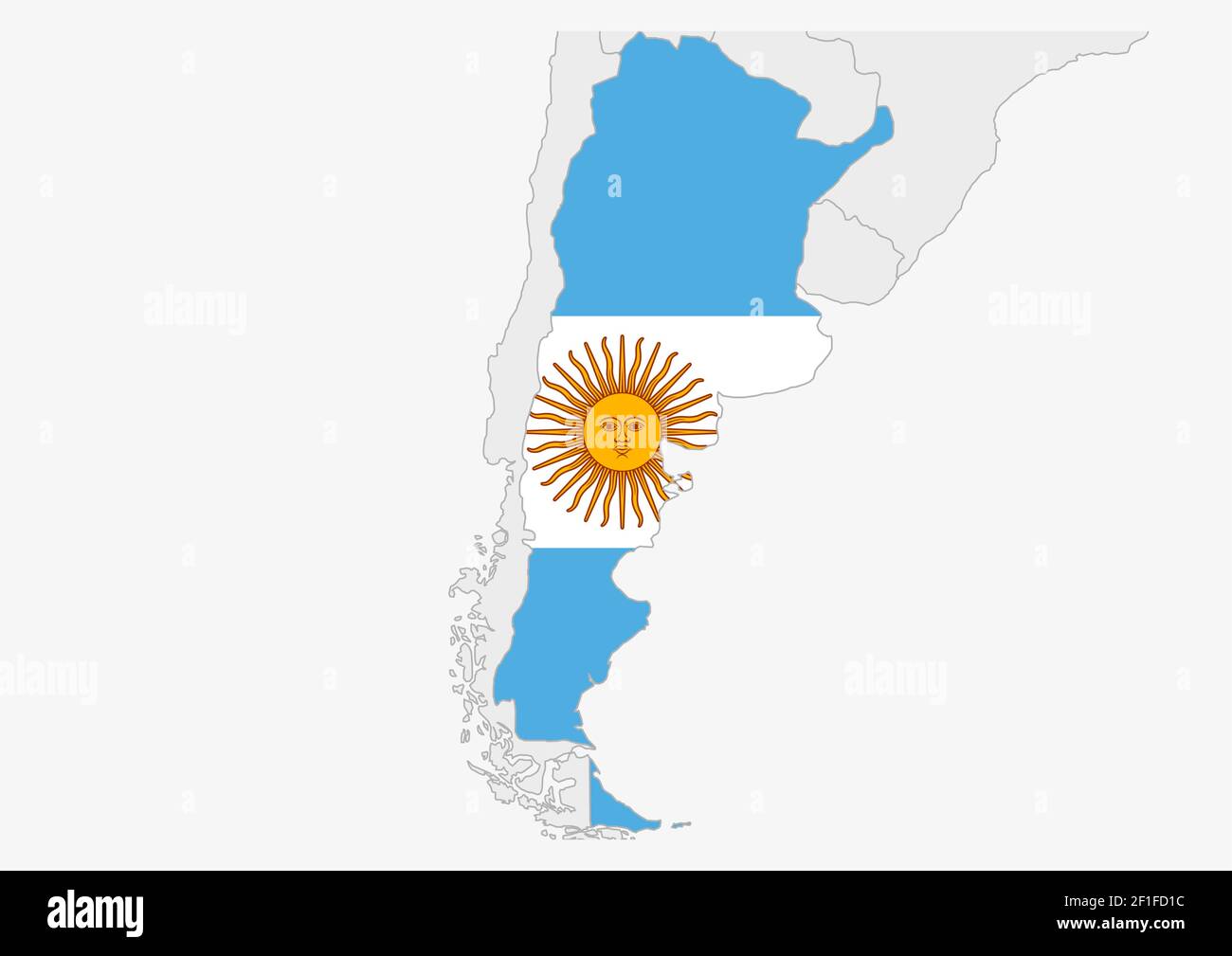 Argentina map highlighted in Argentina flag colors, gray map with ...