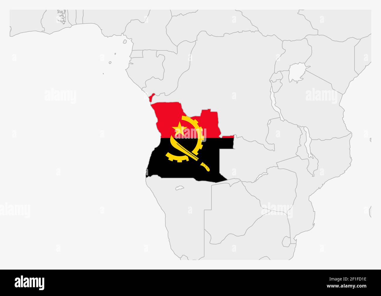 Angola map highlighted in Angola flag colors, gray map with neighboring ...
