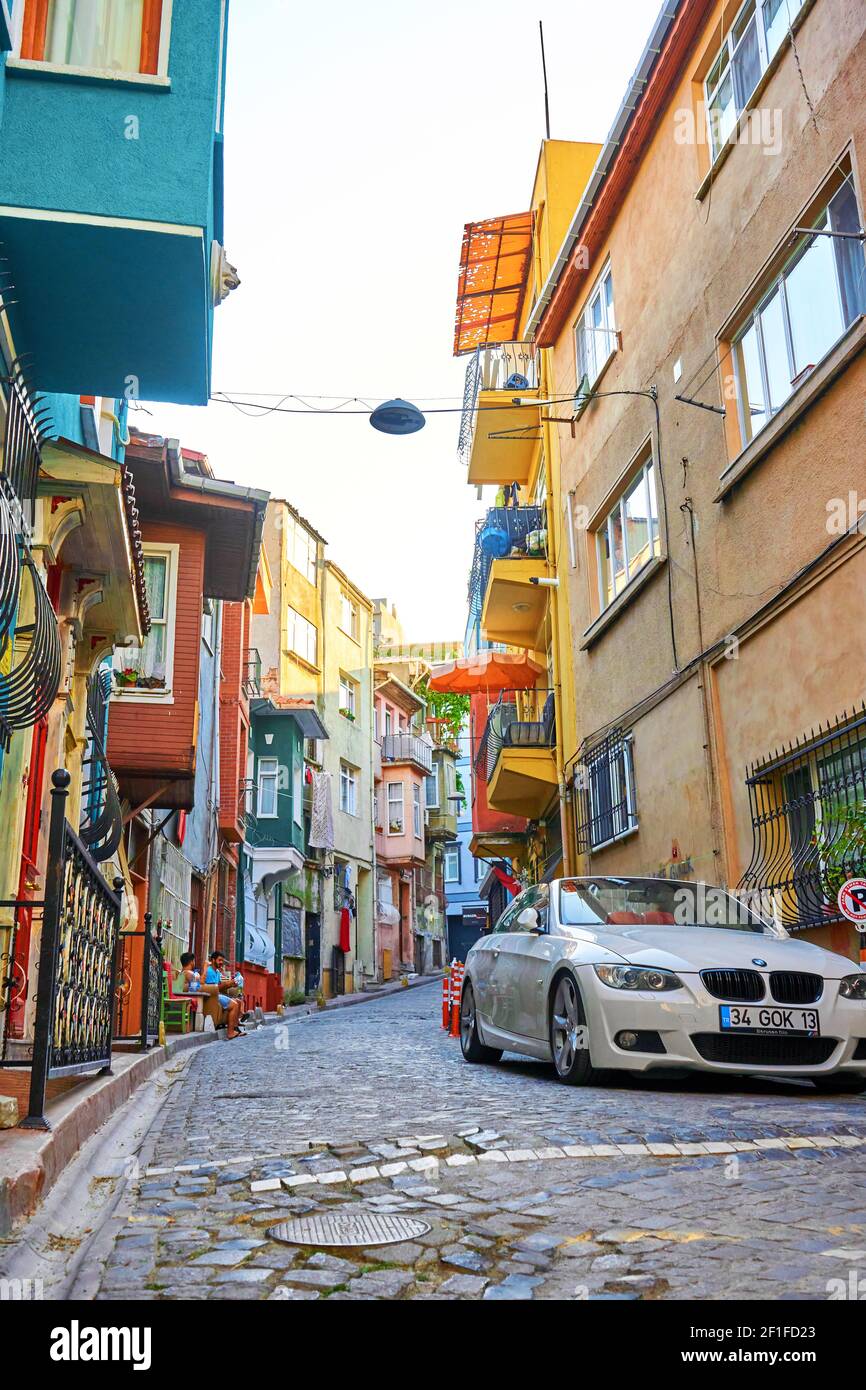 Authentic atmosphere of the old district in a Turkish city. Narrow ...