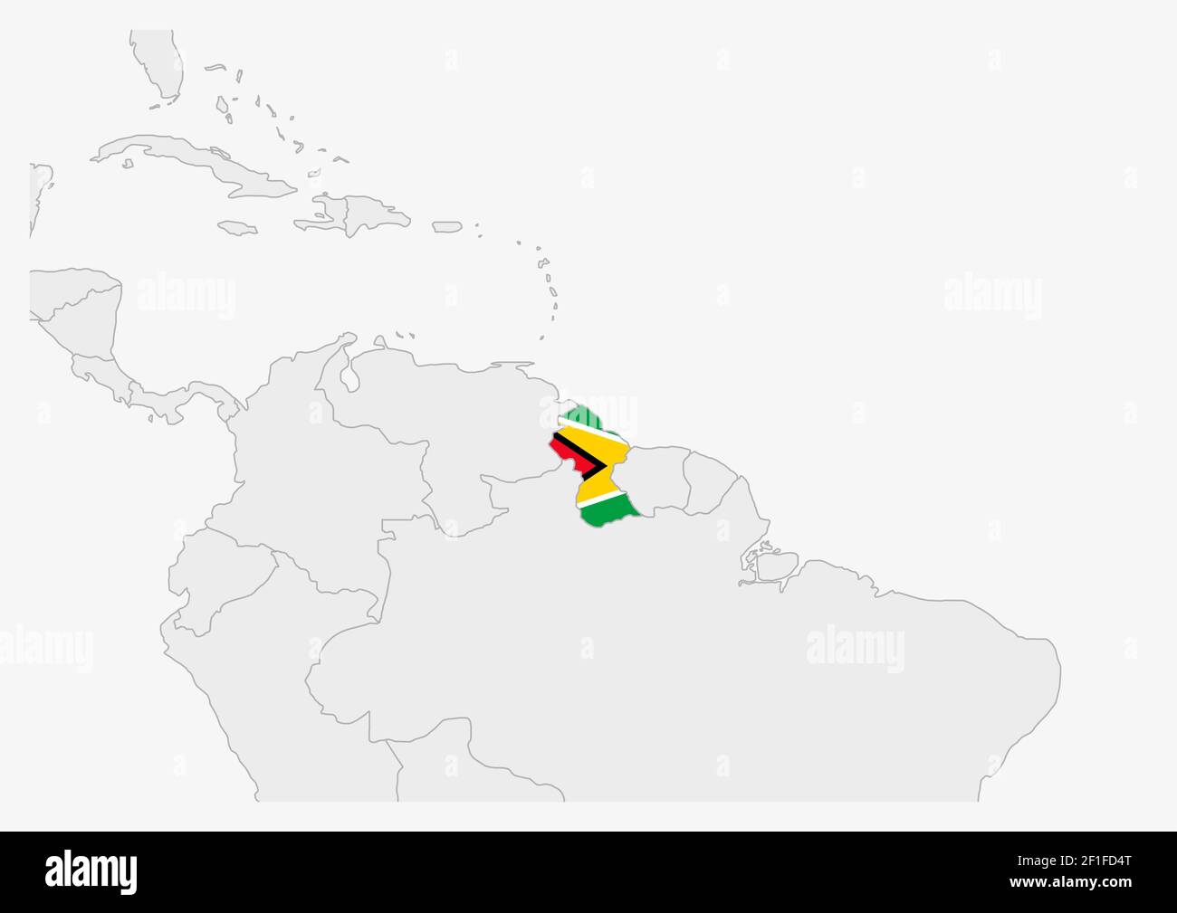 Guyana map highlighted in Guyana flag colors, gray map with neighboring ...