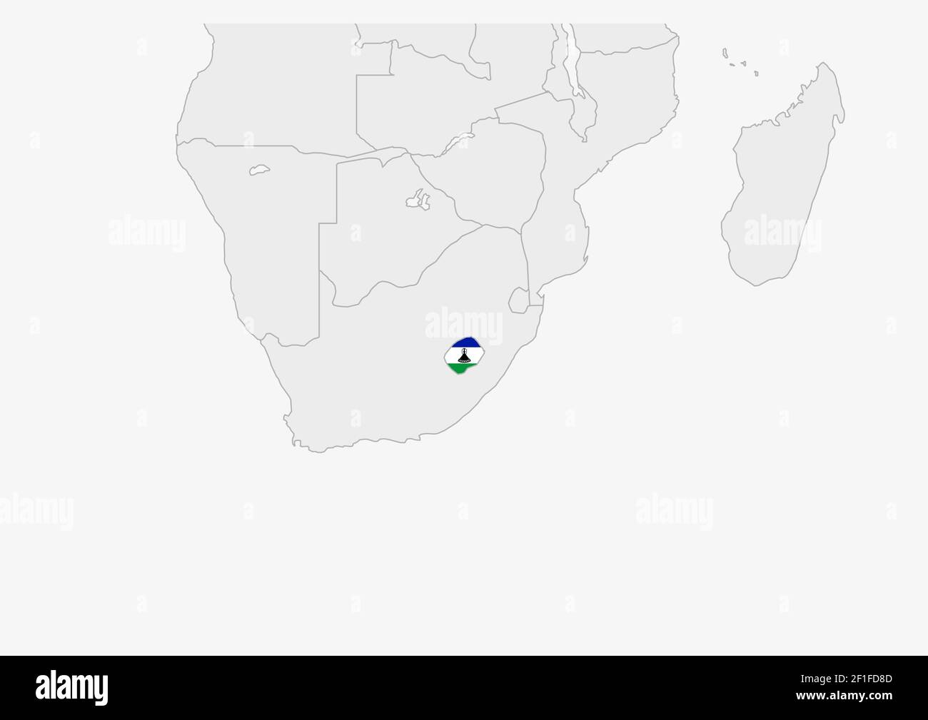 Lesotho map highlighted in Lesotho flag colors, gray map with ...