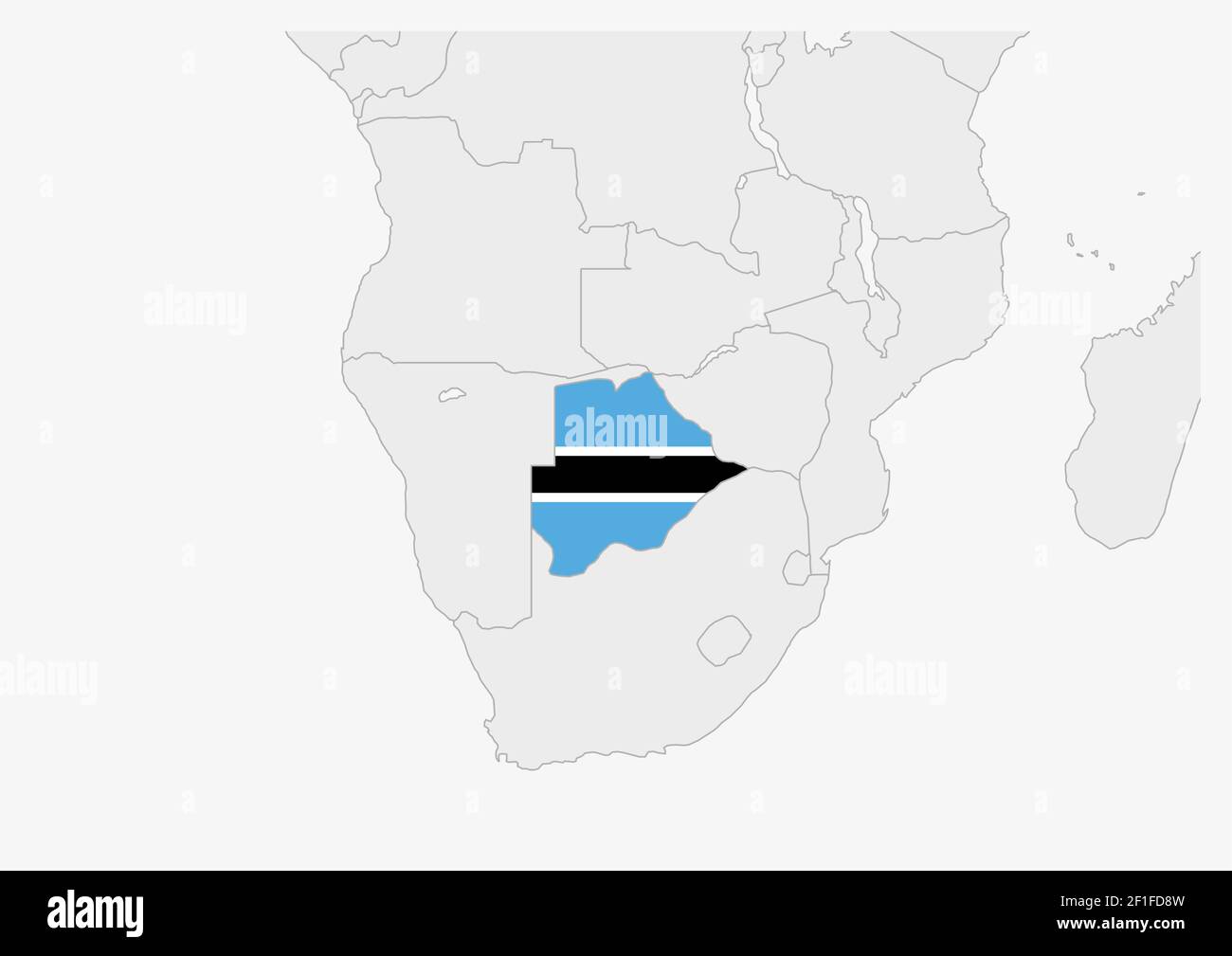 Botswana map highlighted in Botswana flag colors, gray map with ...