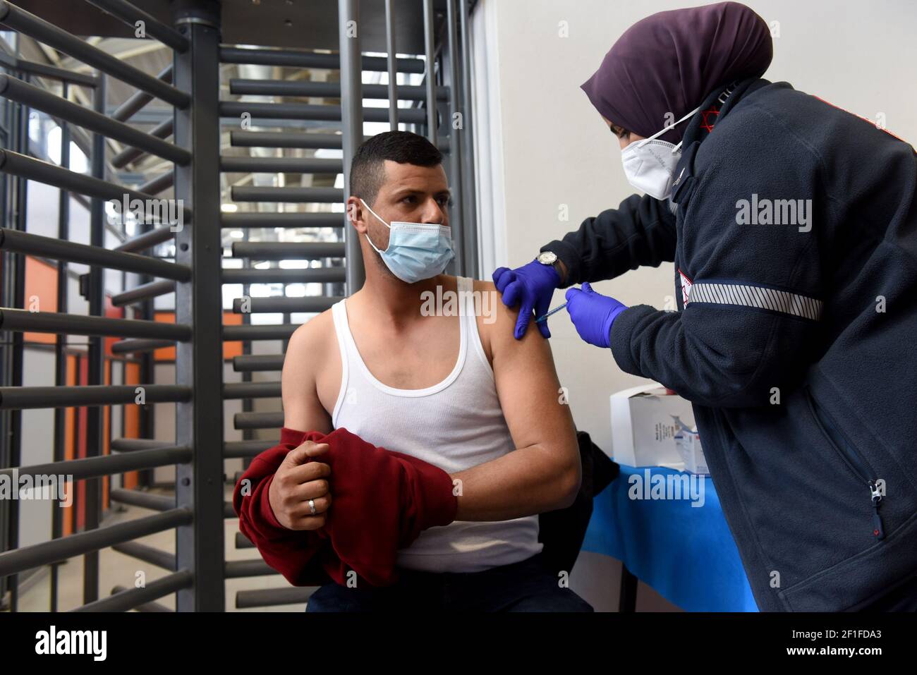Lamed Hei Checkpoint, Palestine, 8th March, 2021. A medic from Israel's ...