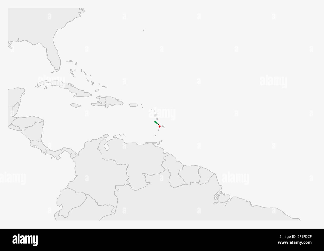 Saint Kitts and Nevis map highlighted in Saint Kitts and Nevis flag ...