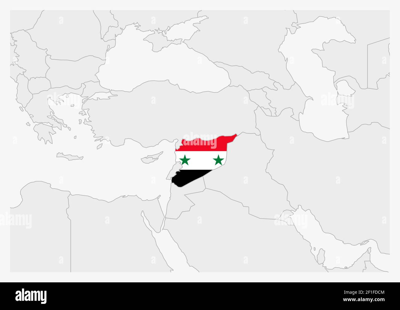 Syria map highlighted in Syria flag colors, gray map with neighboring ...
