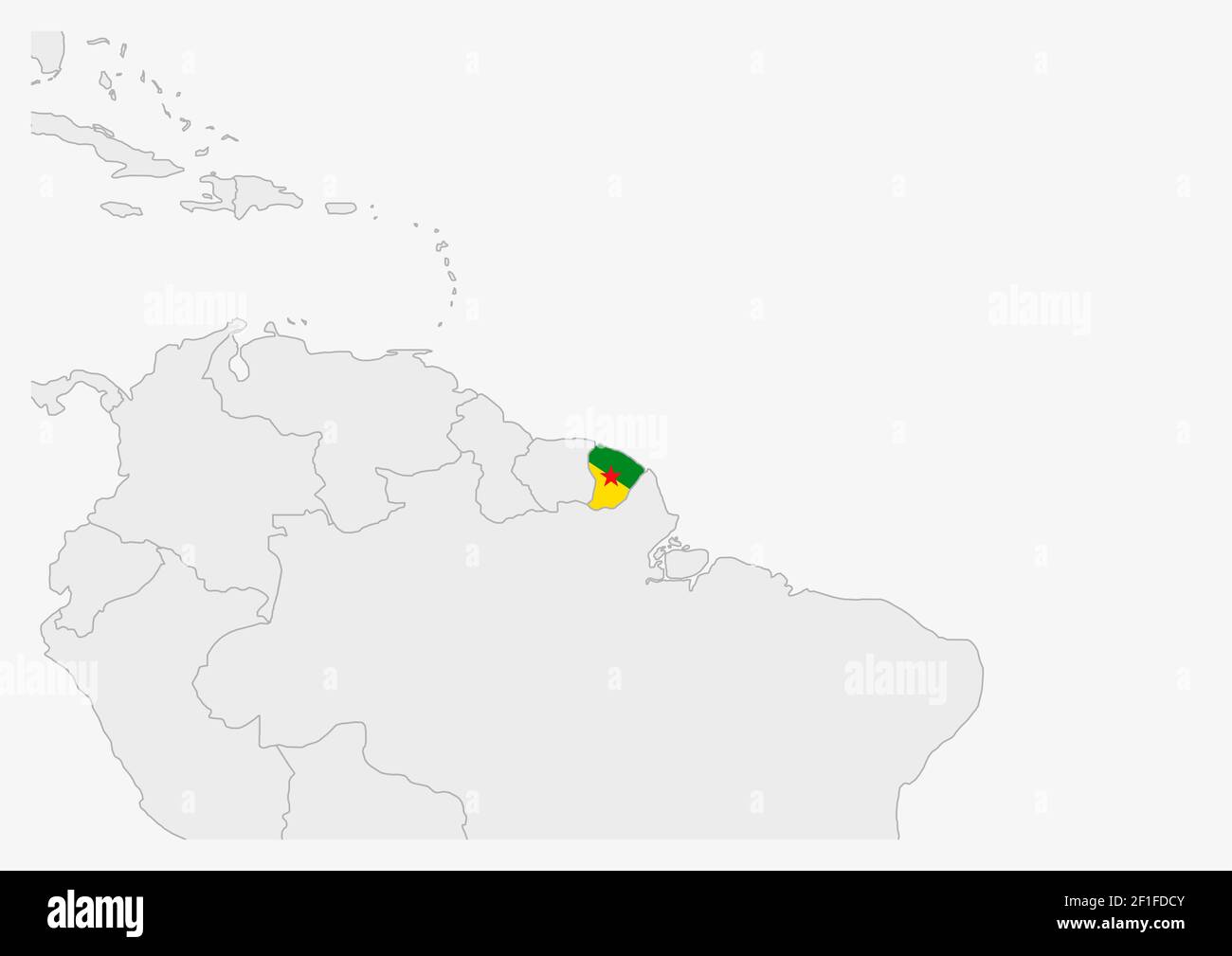 French Guiana map highlighted in French Guiana flag colors, gray map ...