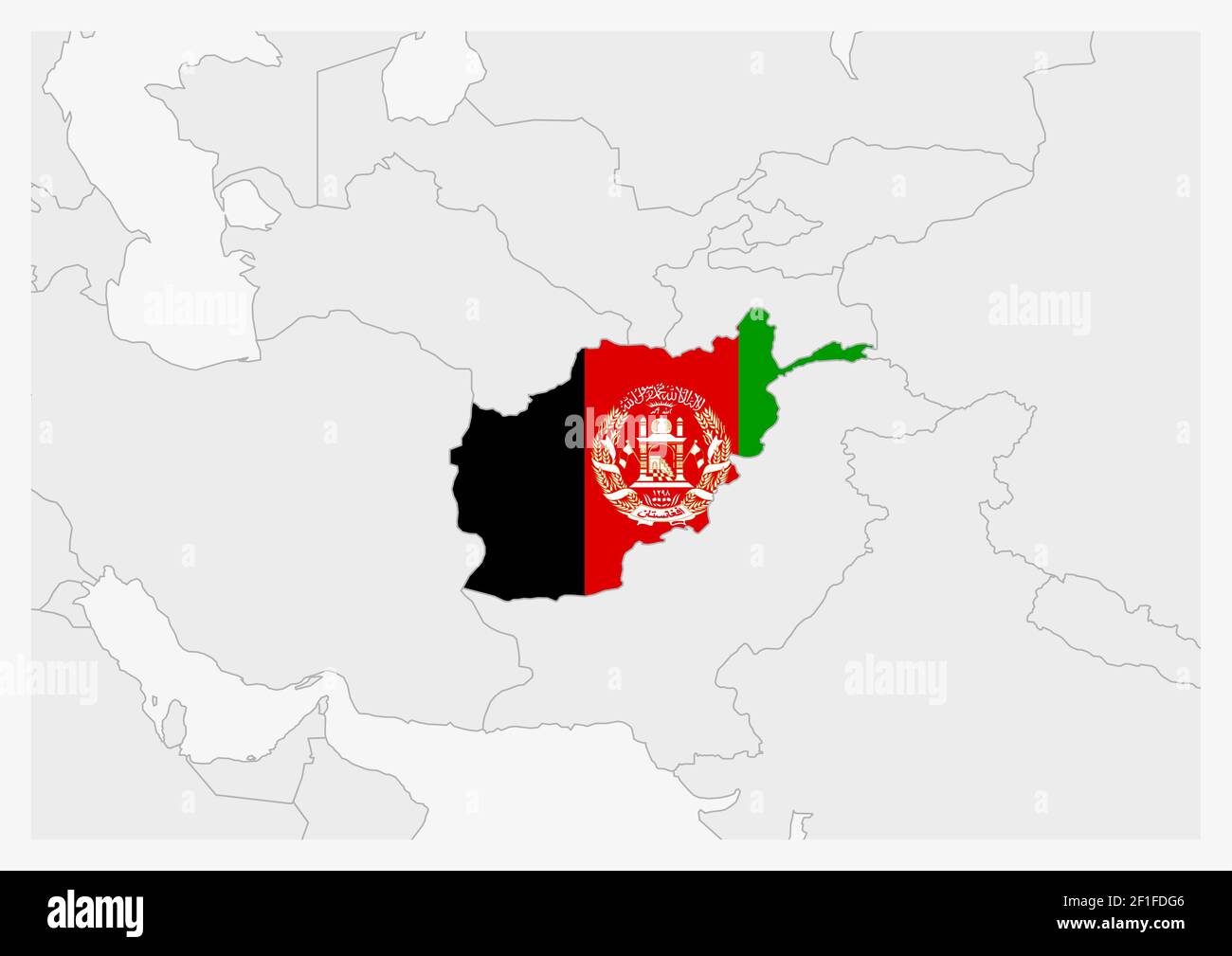 Afghanistan map highlighted in Afghanistan flag colors, gray map with ...